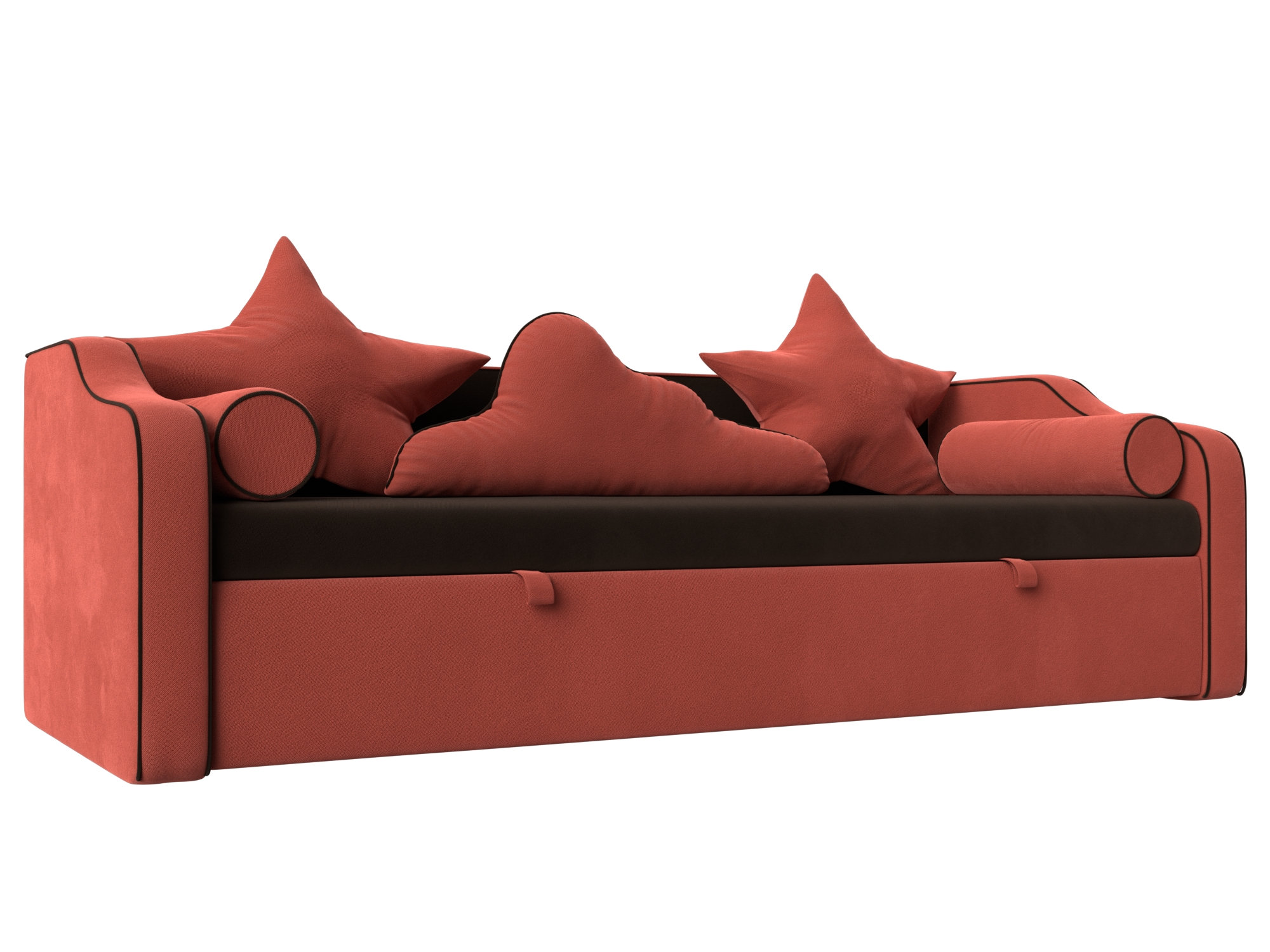Детский диван-кровать Лига Диванов Рико Коричневый/Коралловый (микровельвет)