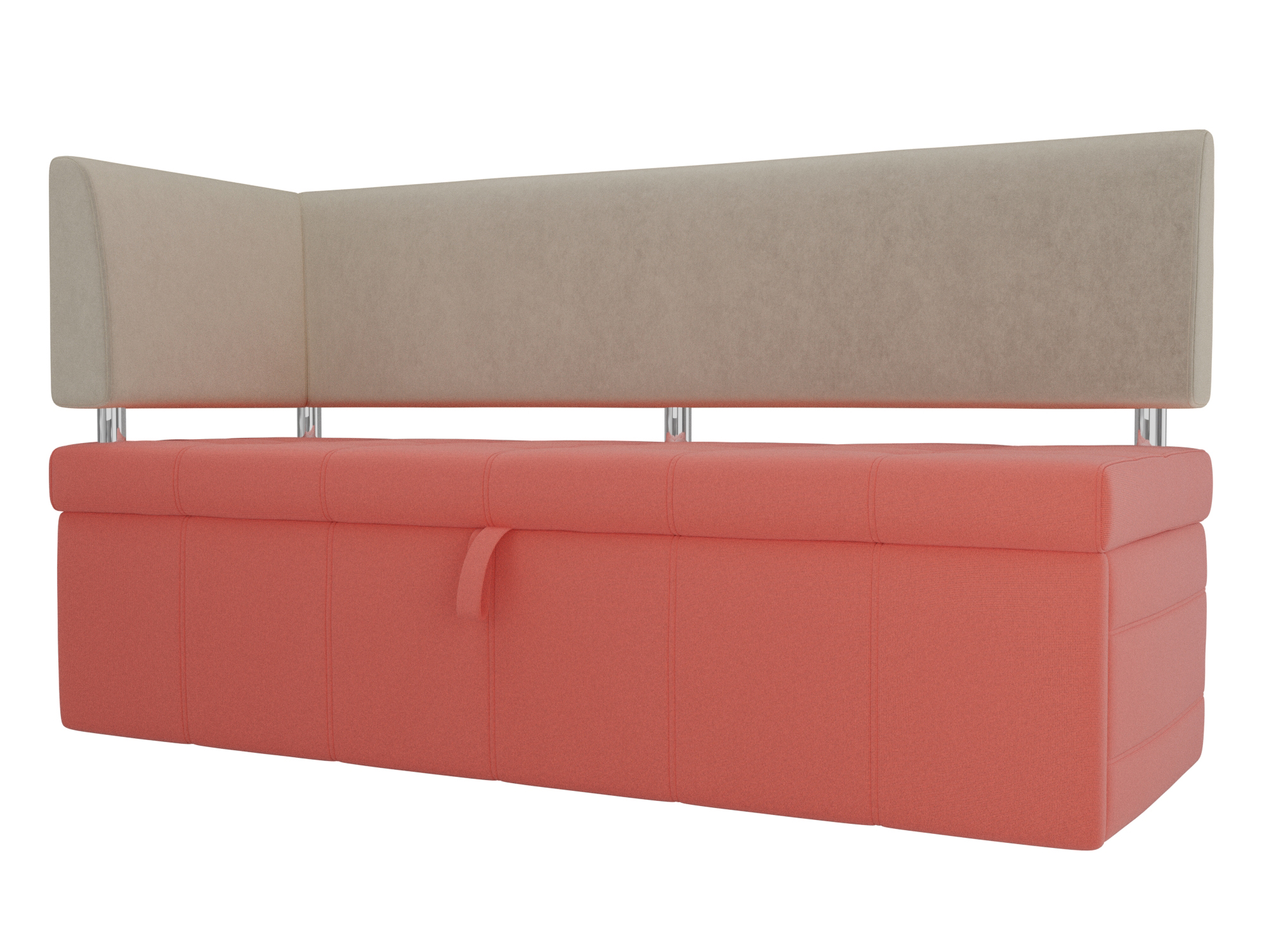 Кухонный прямой диван Лига Диванов Стоун с углом левый Коралловый/Бежевый (микровельвет)