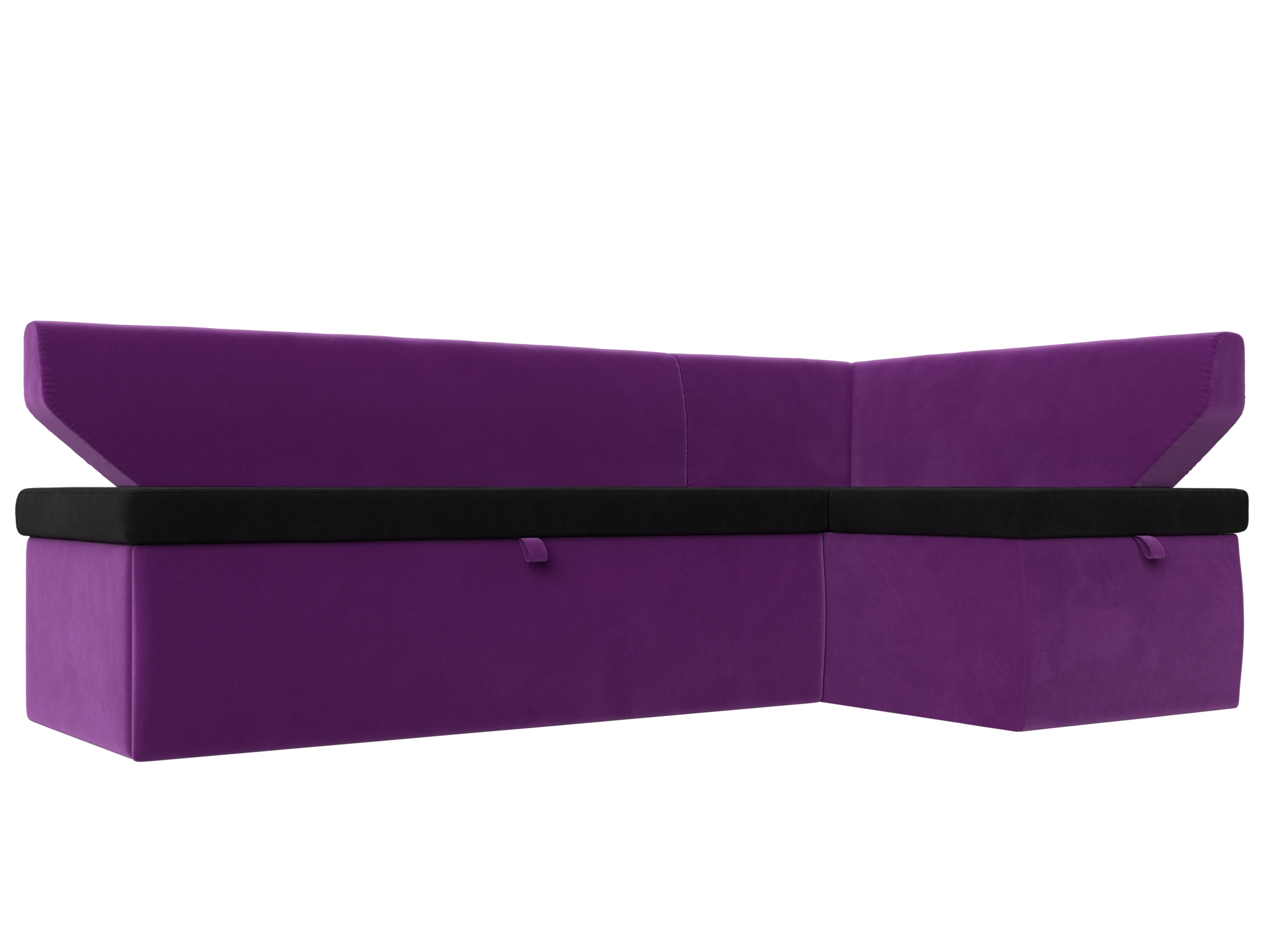 Диван кухонный Лига Диванов Омура правый угол 190x112x80, микровельвет, черный/фиолетовый