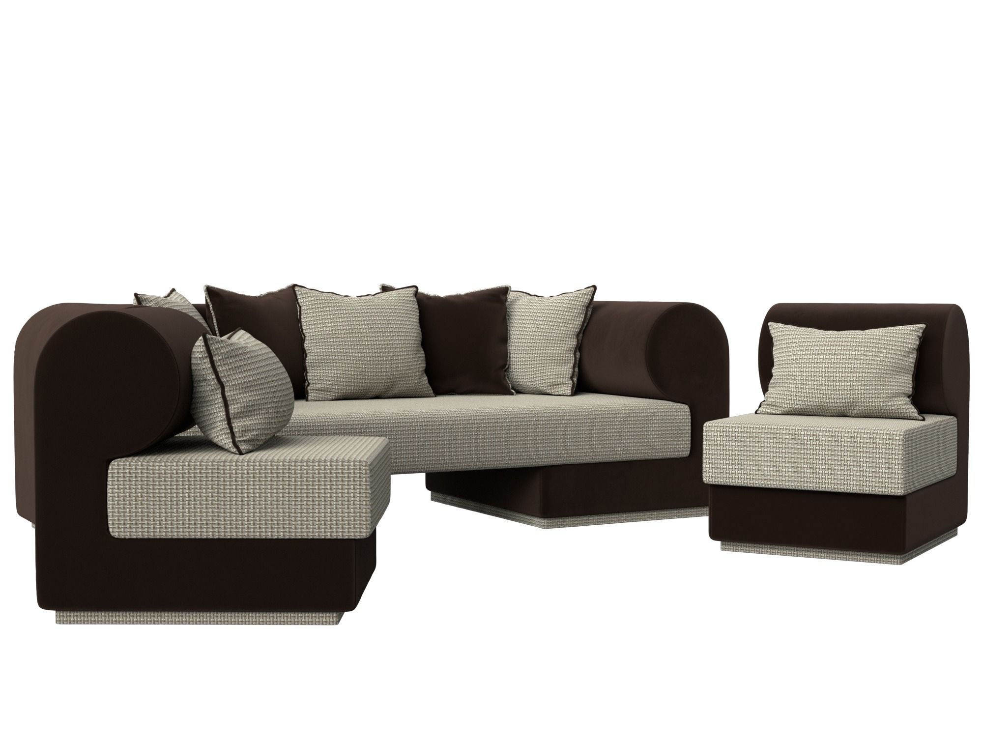 Набор Кипр-3 (диван, 2 кресла) рогожка/микровельвет корфу 02/коричневый