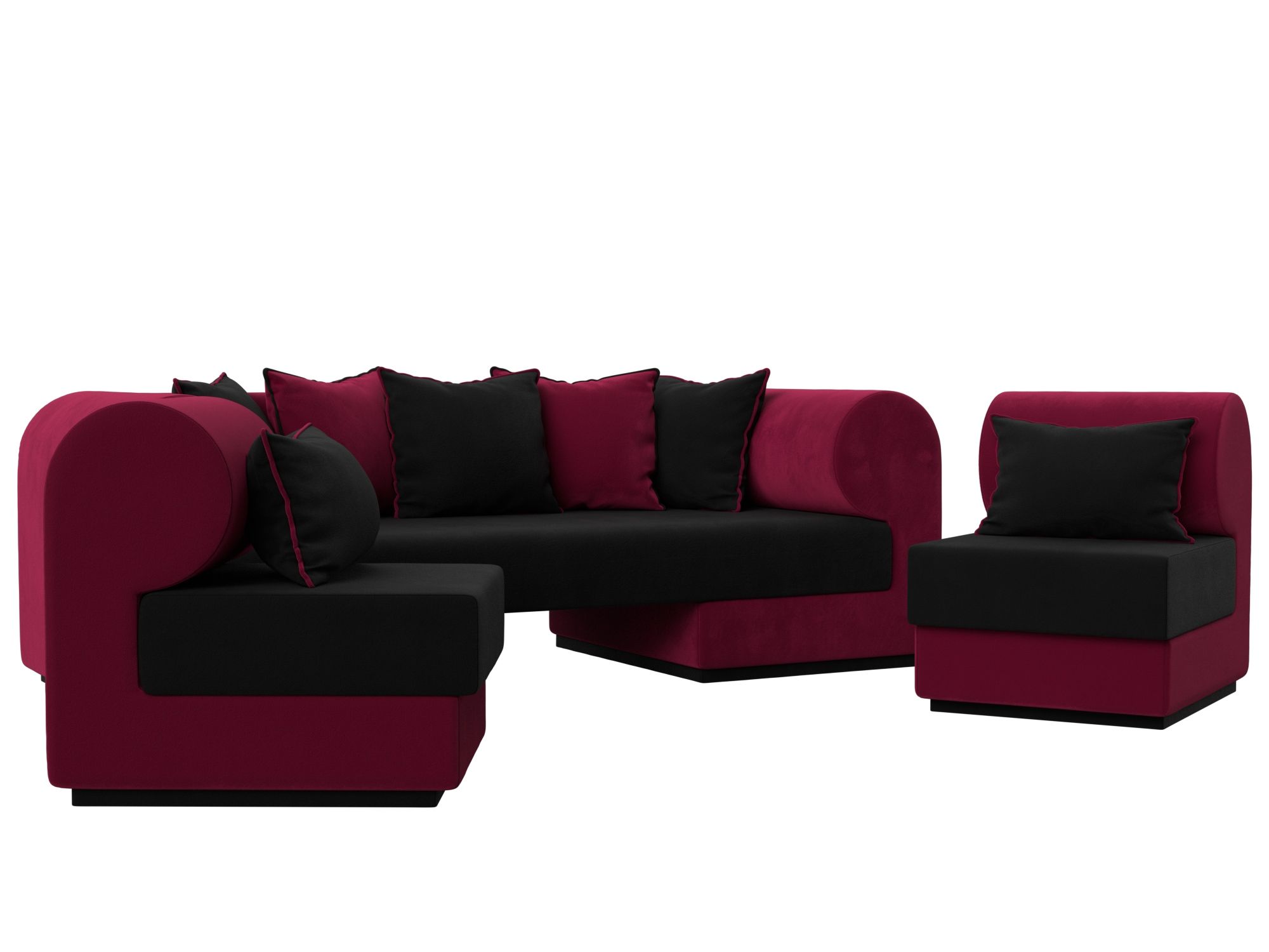 Набор Кипр-3 (диван, 2 кресла) микровельвет черный/бордовый