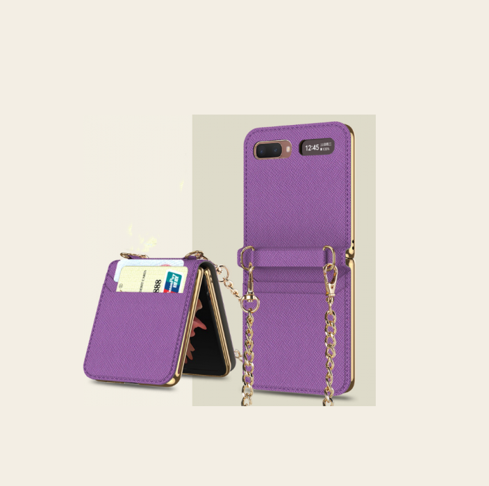 Чехол MyPads для Samsung Galaxy Z Flip SM-F700 с цепочкой в фиолетовом цвете