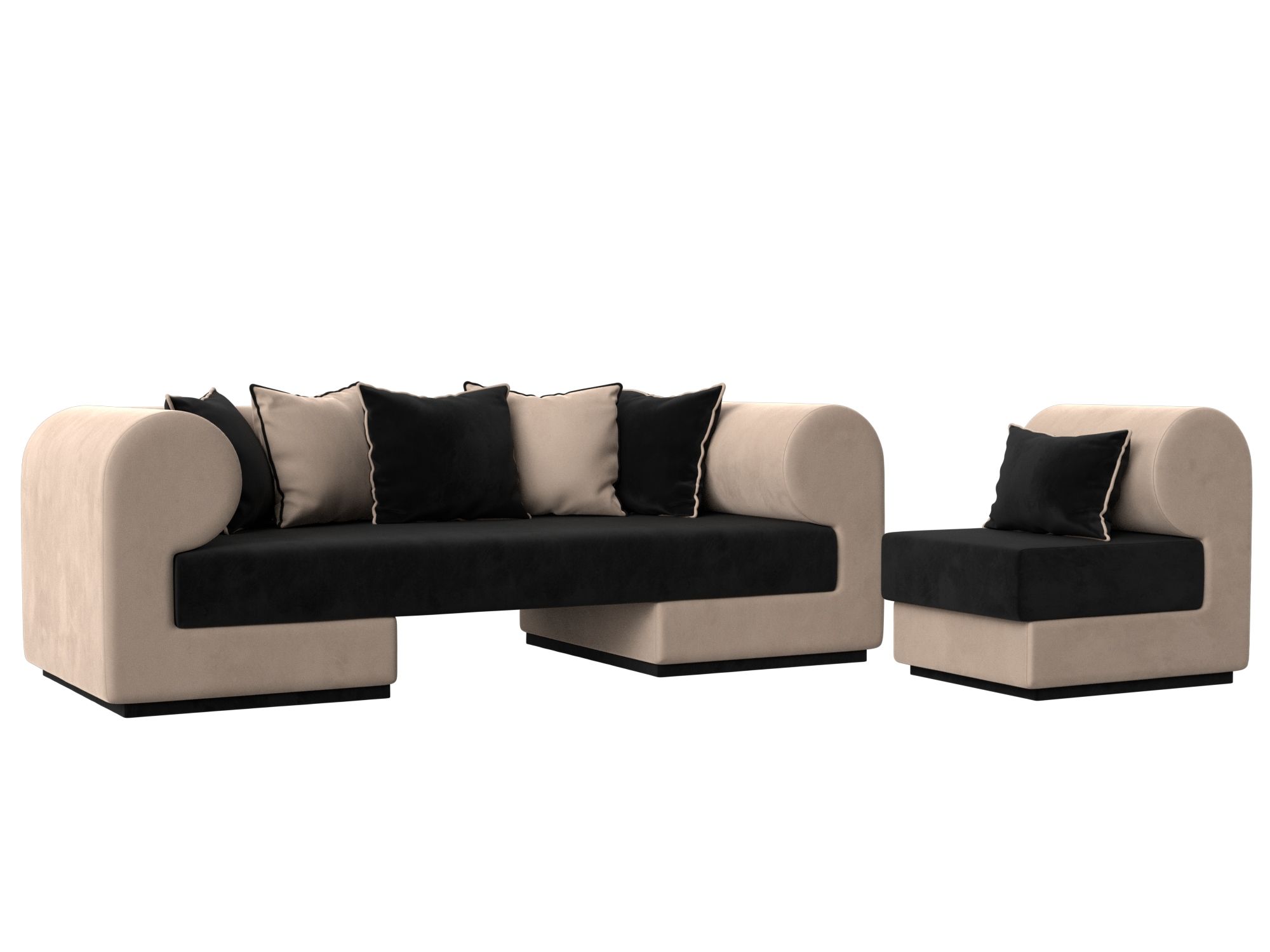 Набор Кипр-2 (диван, кресло) велюр черный/бежевый