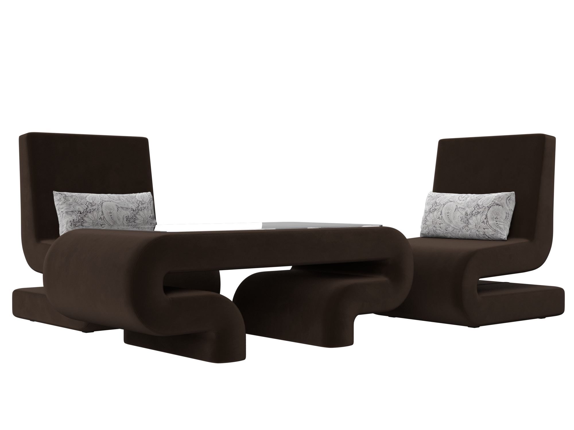 Набор Волна-3 (стол, 2 кресла) микровельвет коричневый