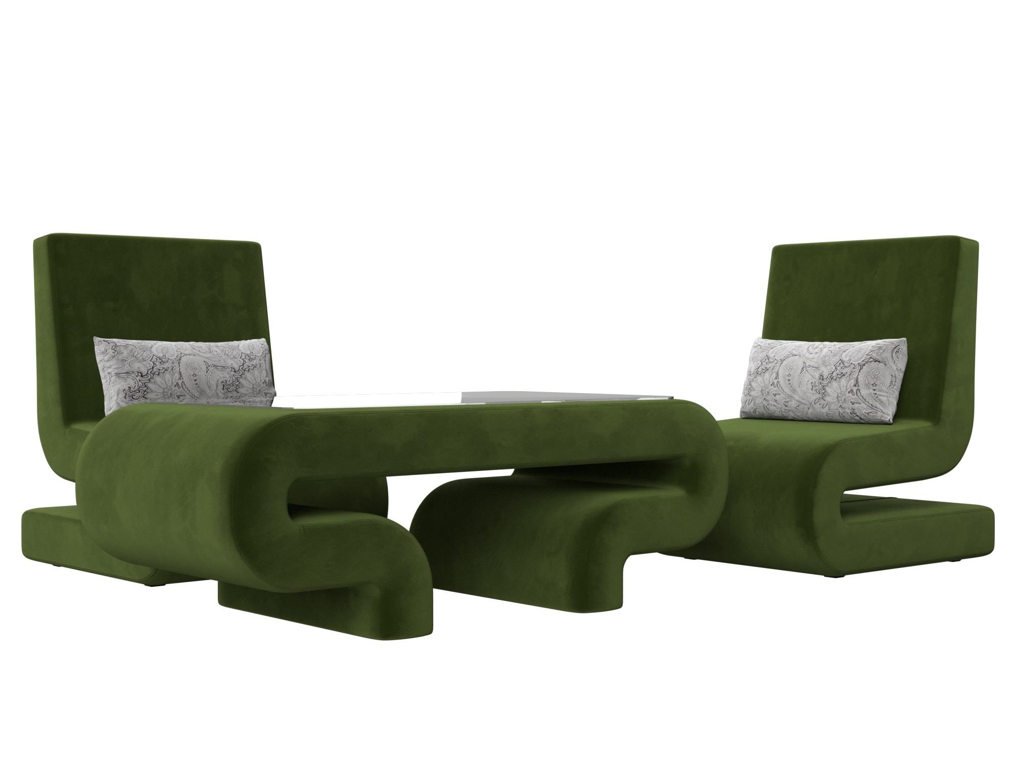 Набор Волна-3 (стол, 2 кресла) микровельвет зеленый