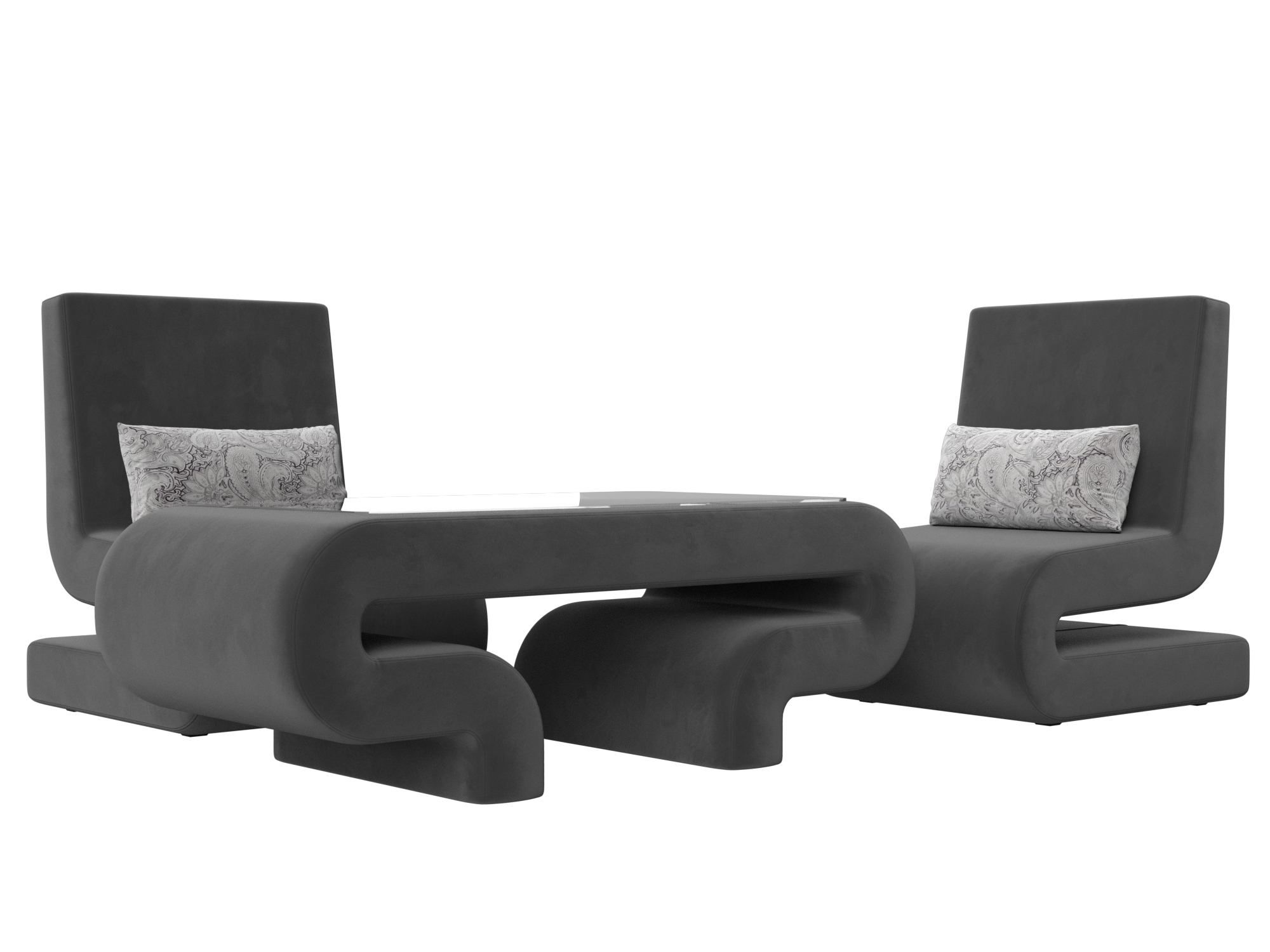 Набор Волна-3 (стол, 2 кресла) велюр серый