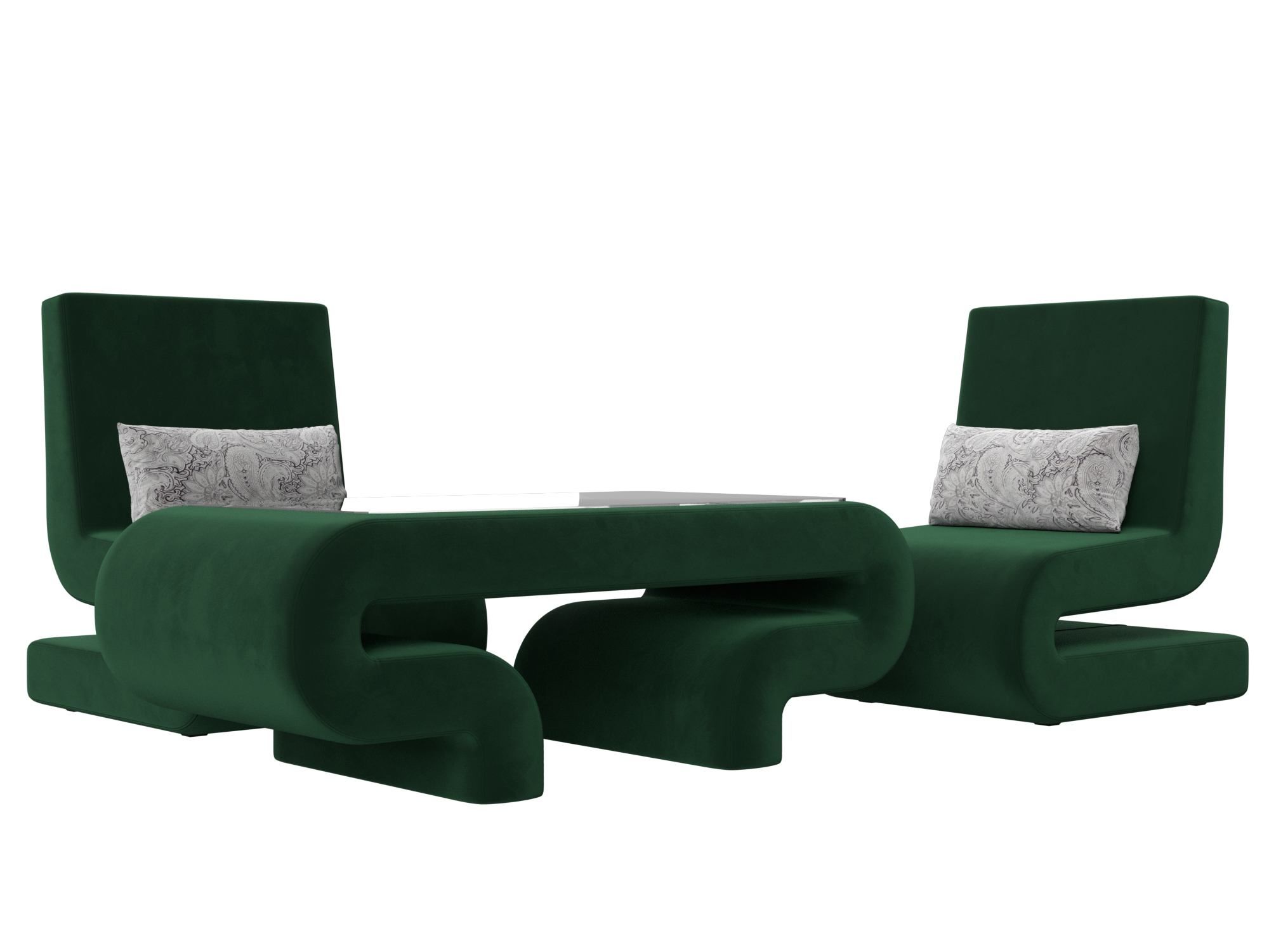 Набор Волна-3 (стол, 2 кресла) велюр зеленый