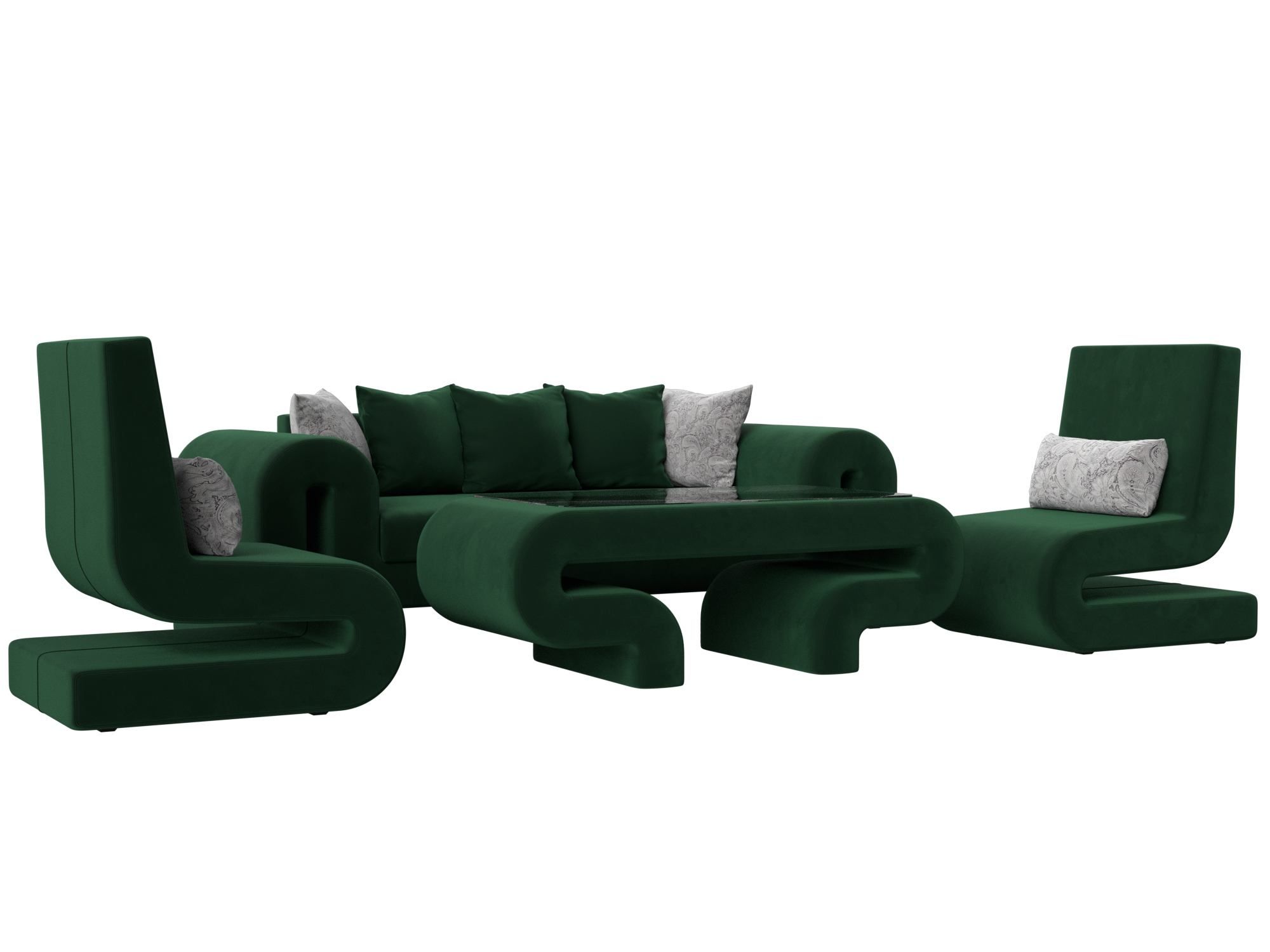 Набор Волна-2 (стол, диван, 2 кресла) велюр зеленый