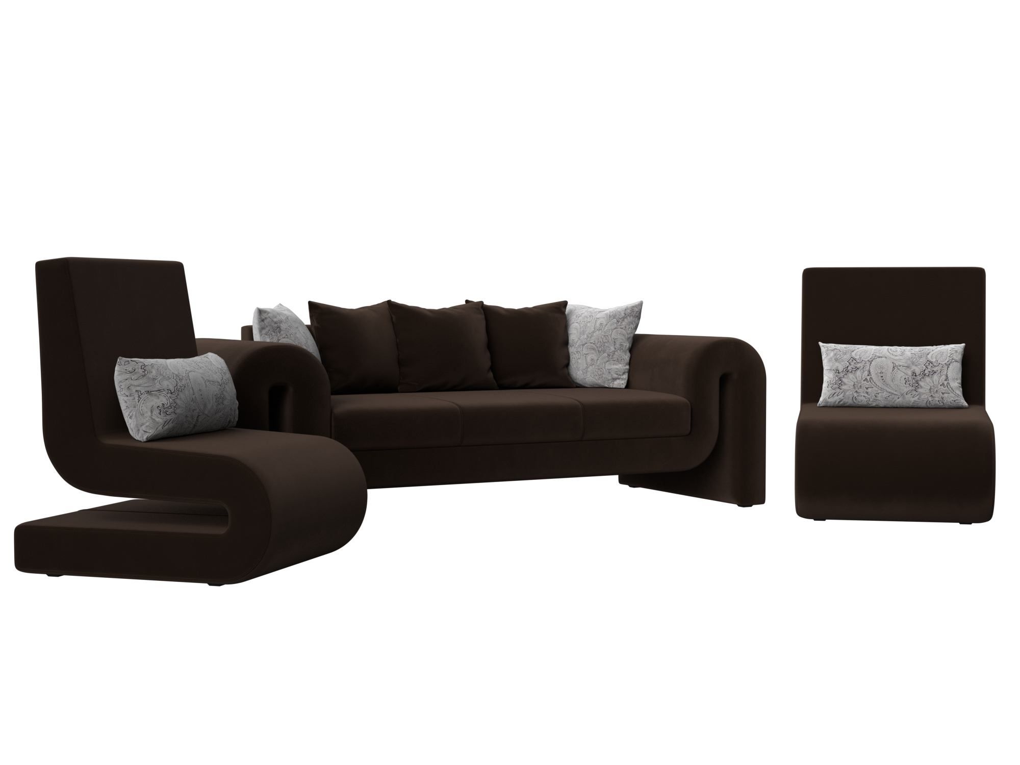 Набор Волна-1 (диван, 2 кресла) микровельвет коричневый