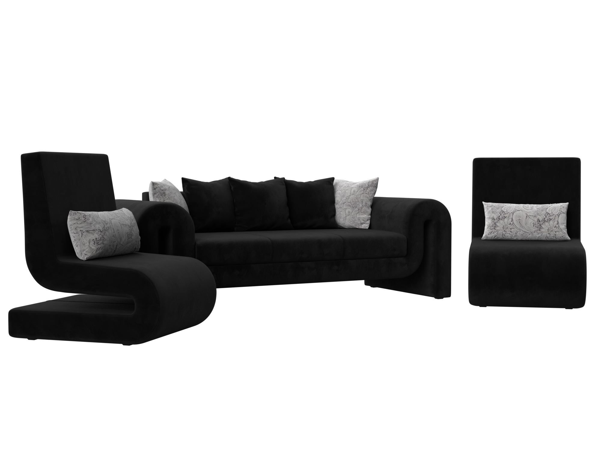 Набор Волна-1 (диван, 2 кресла) велюр черный
