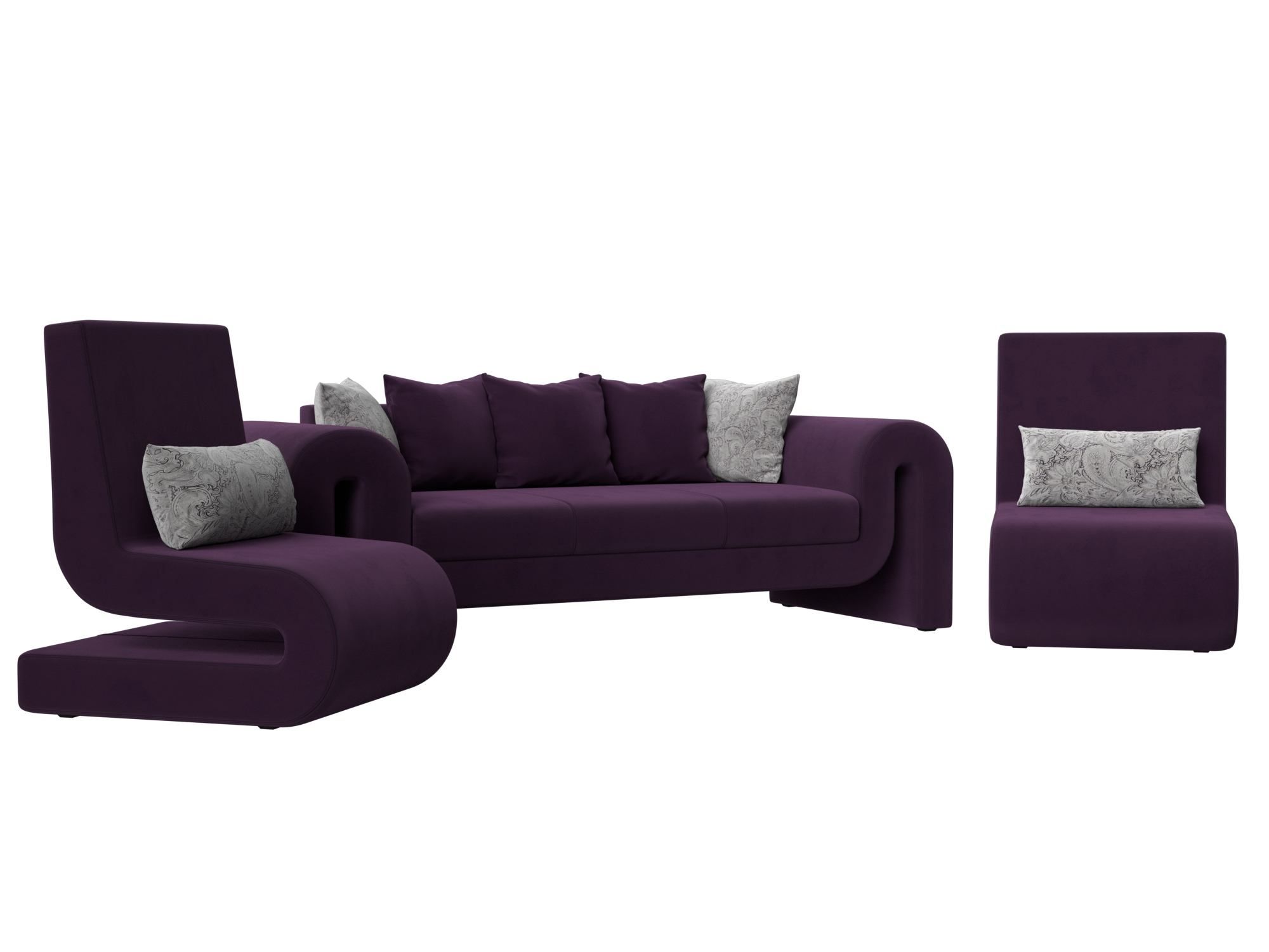 Набор Волна-1 (диван, 2 кресла) велюр фиолетовый