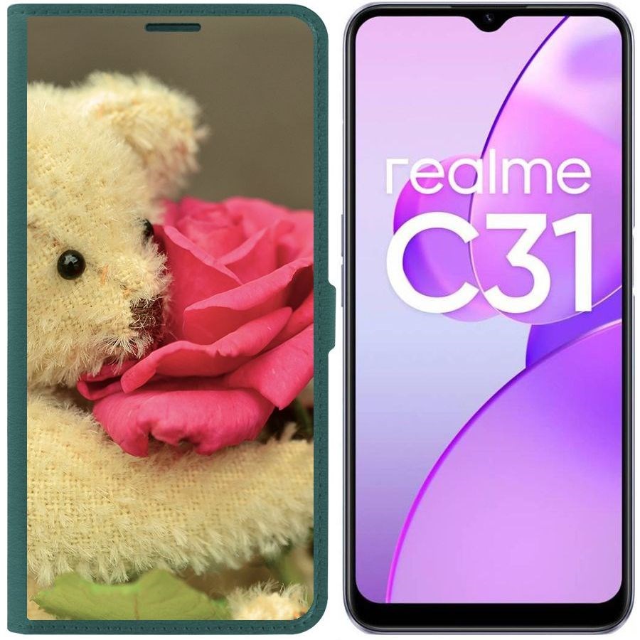Чехол-книжка Eco Book для Realme C31 Медвежонок с розой
