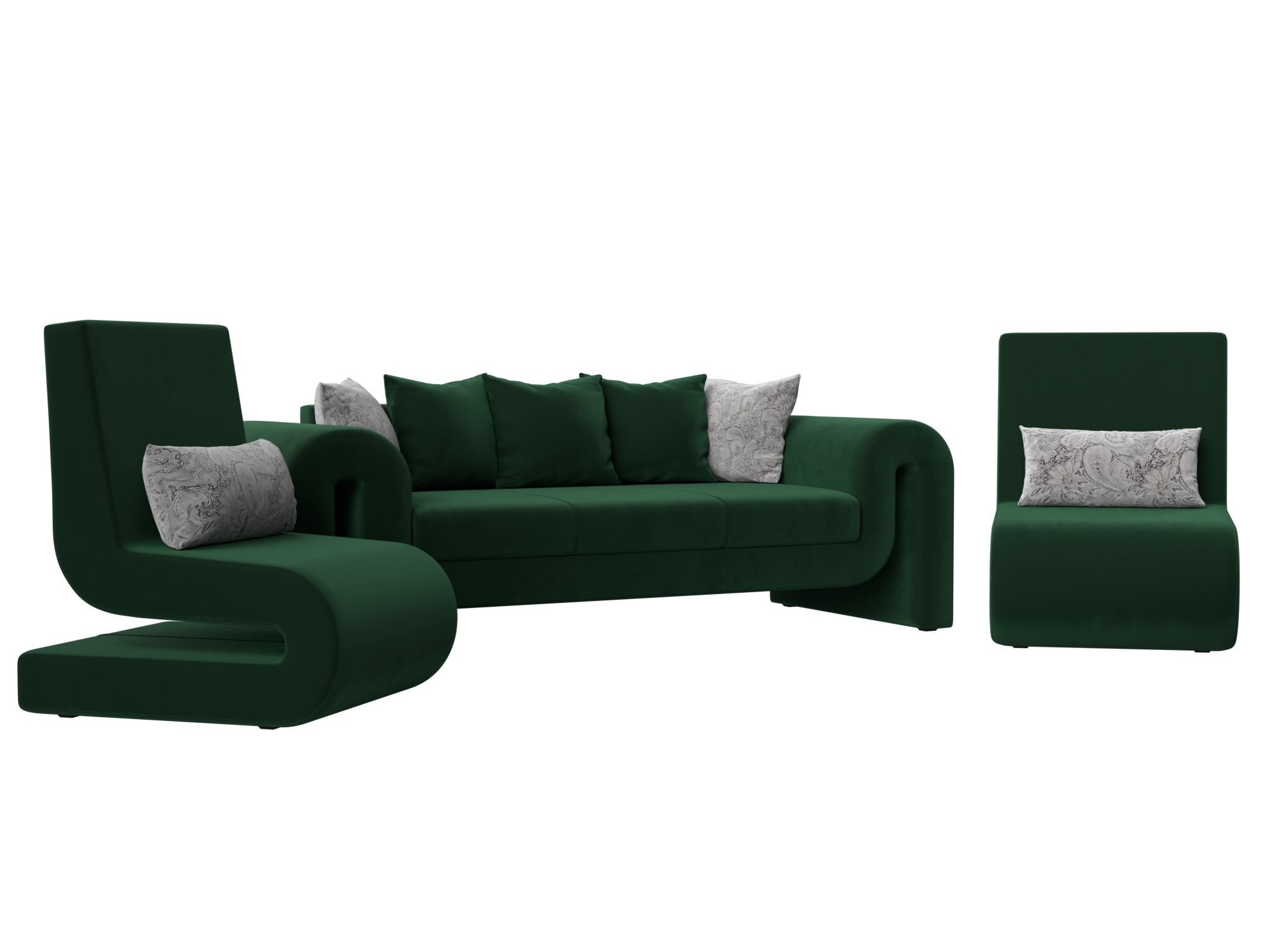 Набор Волна-1 (диван, 2 кресла) велюр зеленый