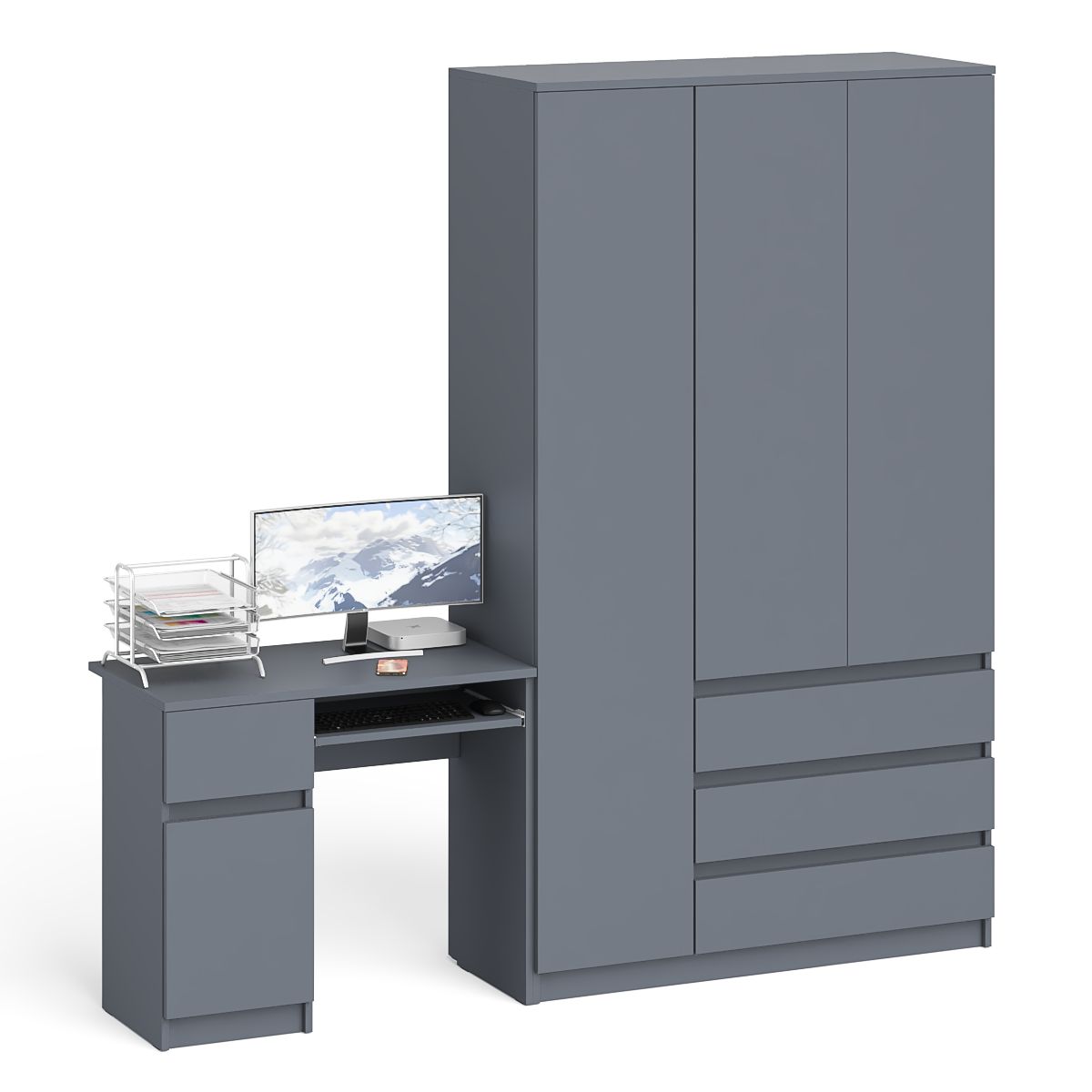 Компьютерный стол СВК Мори МШ1200-1 правый и шкаф-комод графит, 210х50х210 см