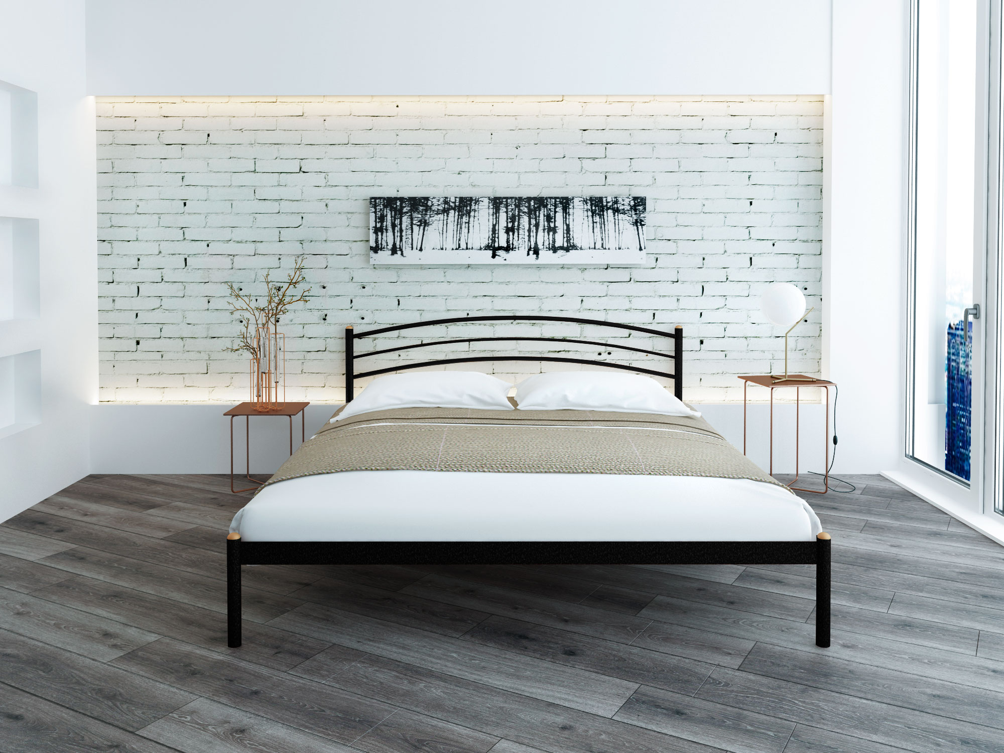 Металлическая двуспальная кровать Alitte Benita 160х200 см черный