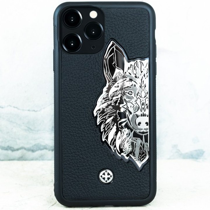 Чехол iPhone 13 Pro - Euphoria HM Metal Wolf Black Leather - Euphoria HM Premium