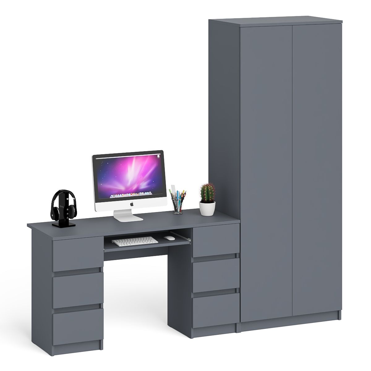 Стол компьютерный СВК Мори МС-2 с двухдверным шкафом графит, 215,8х50х210 см