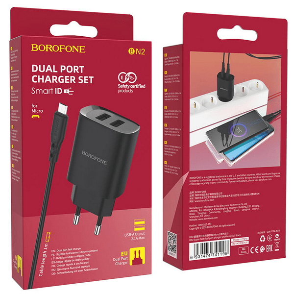 Сетевое зарядное устройство Micro USB на 2 USB 2.1A Borofone BN2 (EU) черный