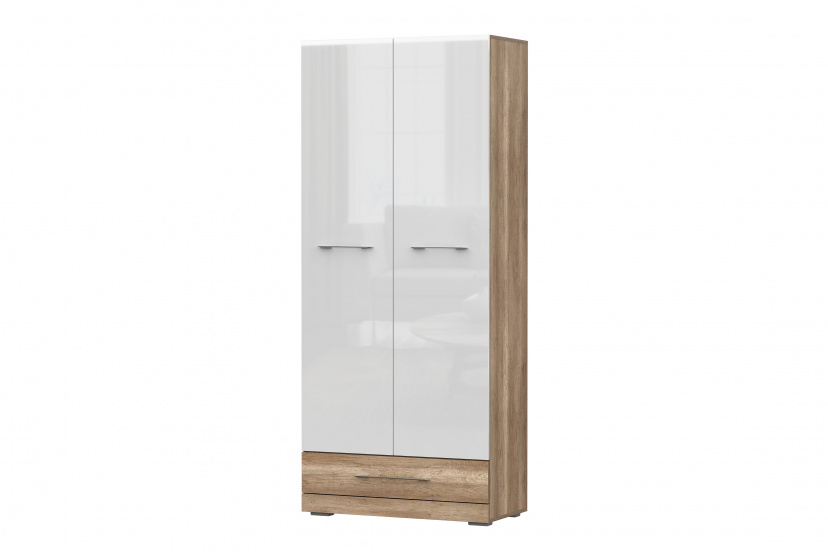 Шкаф двухстворчатый (420) SV-Мебель Ницца 90х43,6х210 см Каньон светлый / Белый глянец
