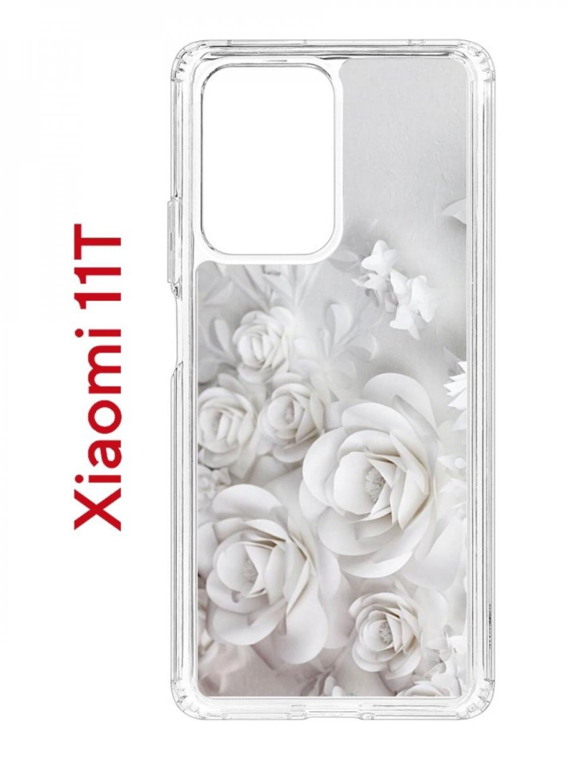 Чехол на Xiaomi 11T/11T Pro Kruche Print White roses,противоударный бампер с принтом