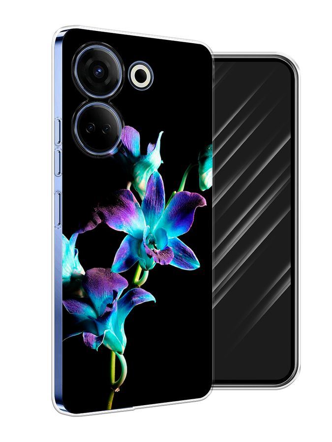 Чехол Awog на Tecno Camon 20 Pro 4G "Синий цветок на черном"