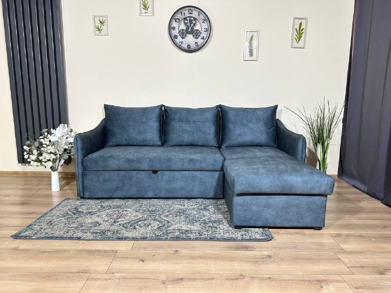 Угловой диван-кровать Home Time Aura 140x200 синий велюр, дельфин