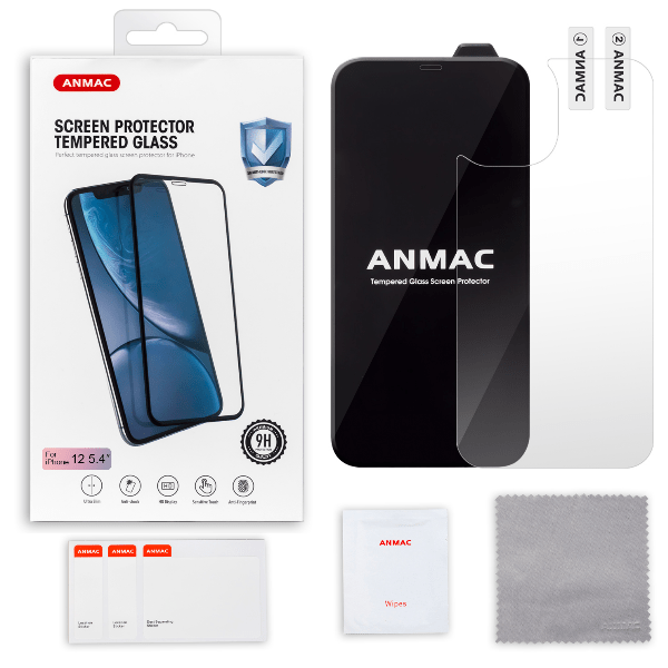Защитное стекло ANMAC для iphone 12 Mini + пленка назад 3D черный усиленное