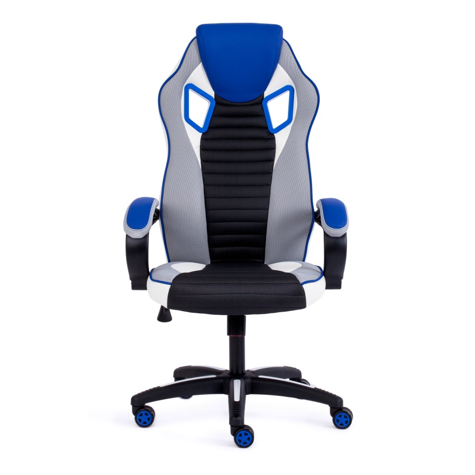 Кресло игровое компьютерное геймерское для пк Tetchair PILOT черный св.серый кож/зам/ткань