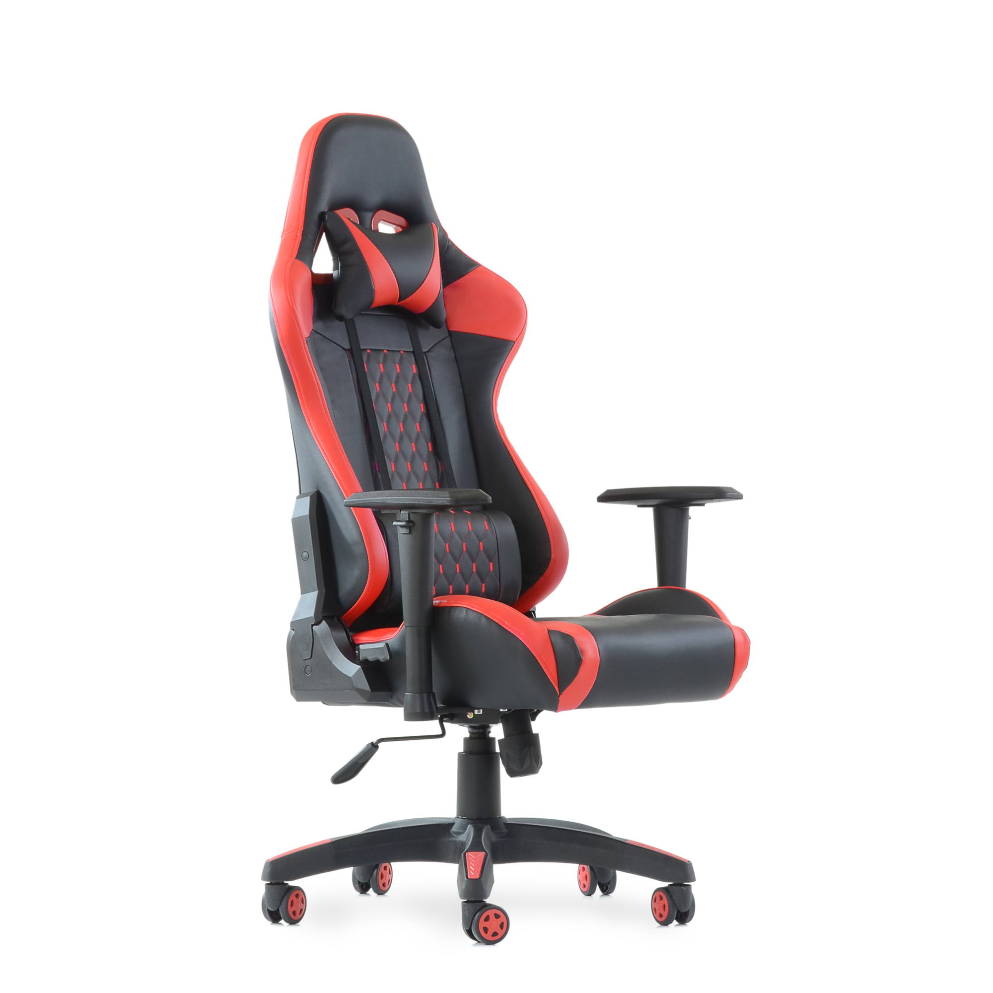 Кресло Barneo K-53 черная экокожа красные вставки, реклайнер, игровое