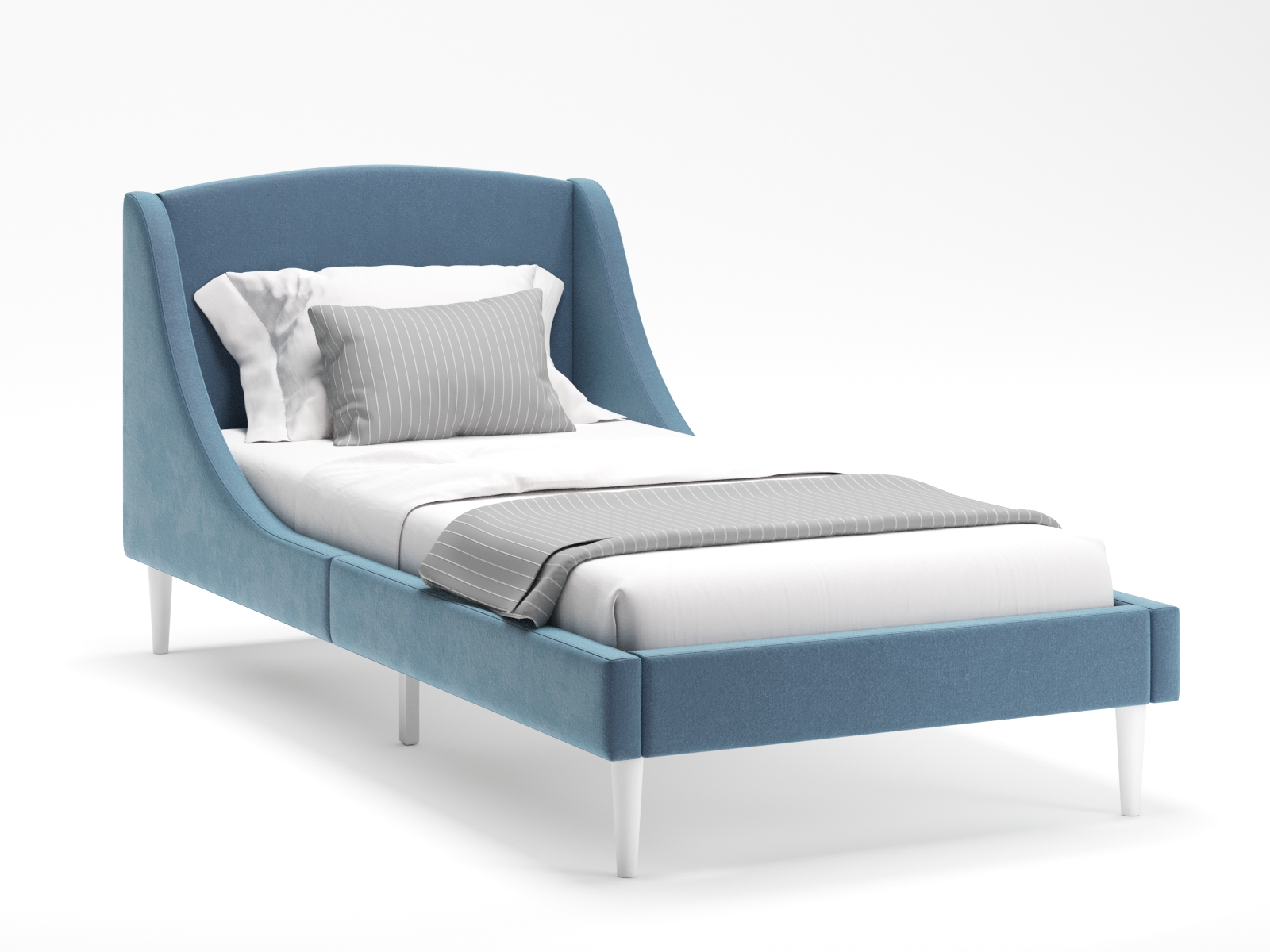 Кровать MONOFIX ЛОТТИ 90х200 см, микровелюр, серо-голубой