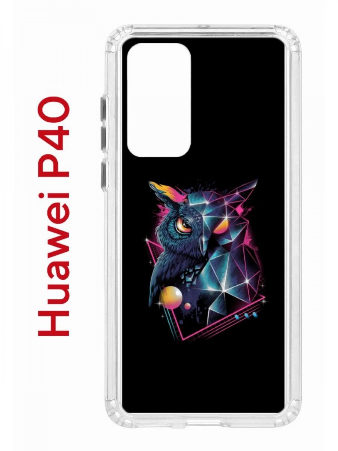 Чехол на Huawei P40 с принтом Kruche Print Retro Owl, противоударный бампер, защита камеры
