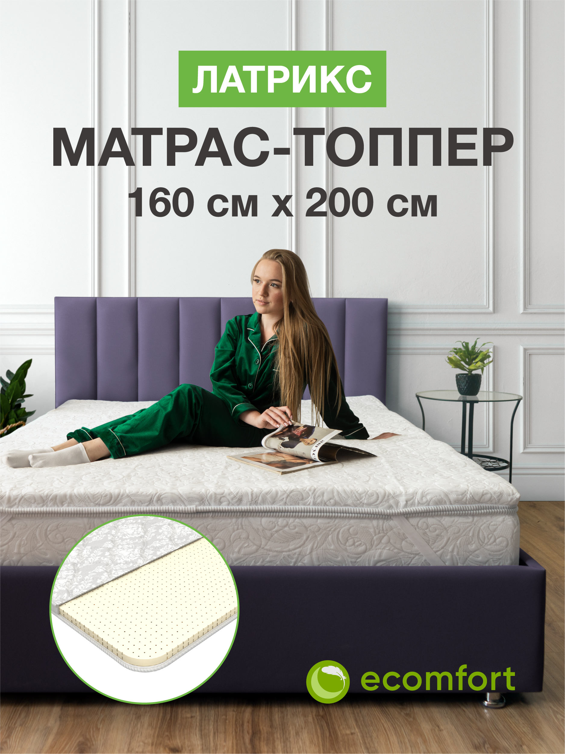 Топпер на диван Ecomfort Латрикс на резинке, 160х200 см