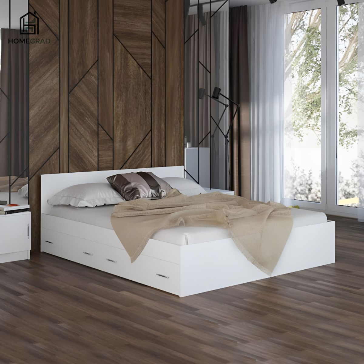 Кровать HomeGrad Стандарт 1200 белая с ящиками