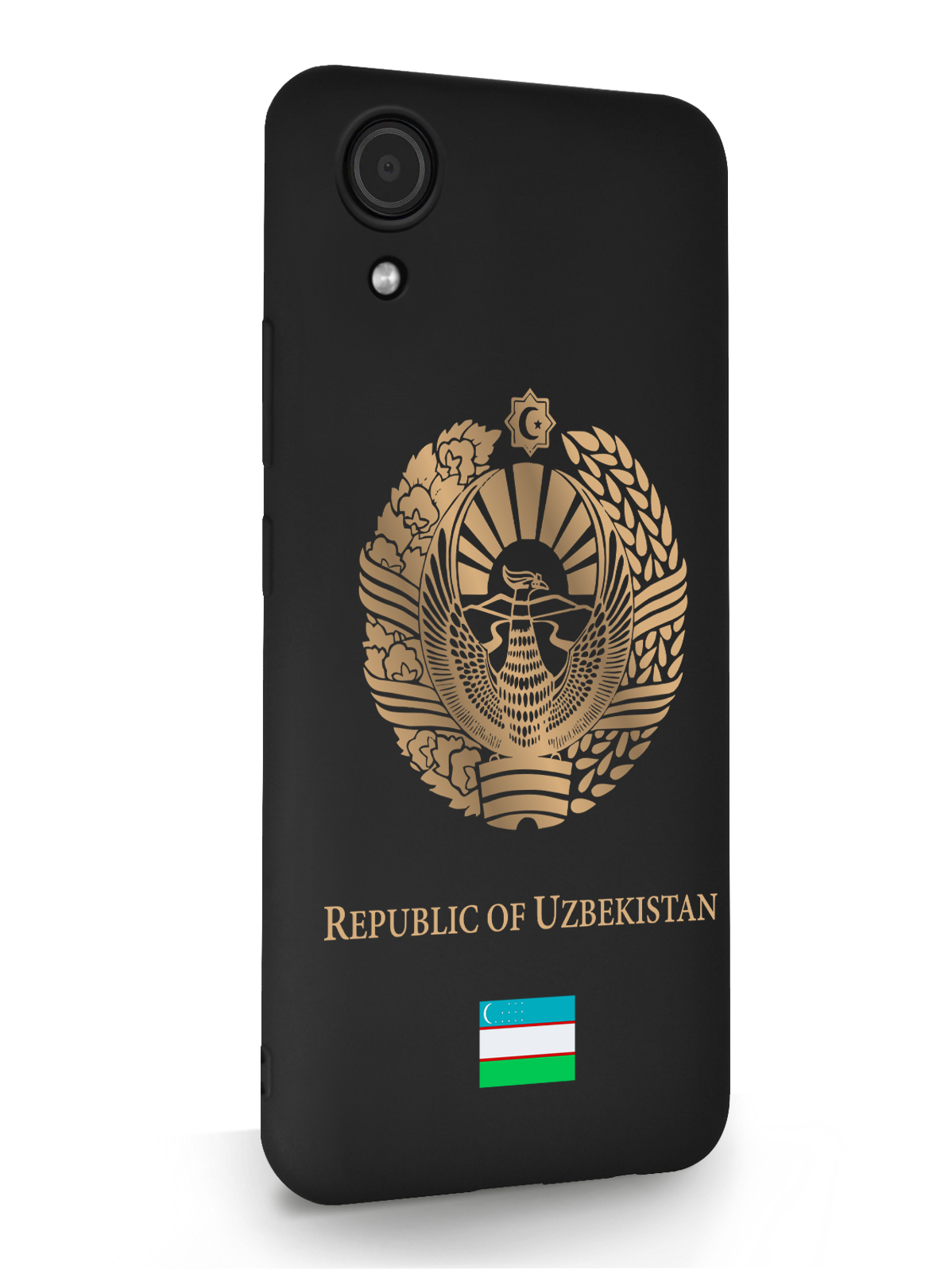 Чехол SignumCase для Samsung Galaxy A03 Core Золотой Герб Узбекистана черный