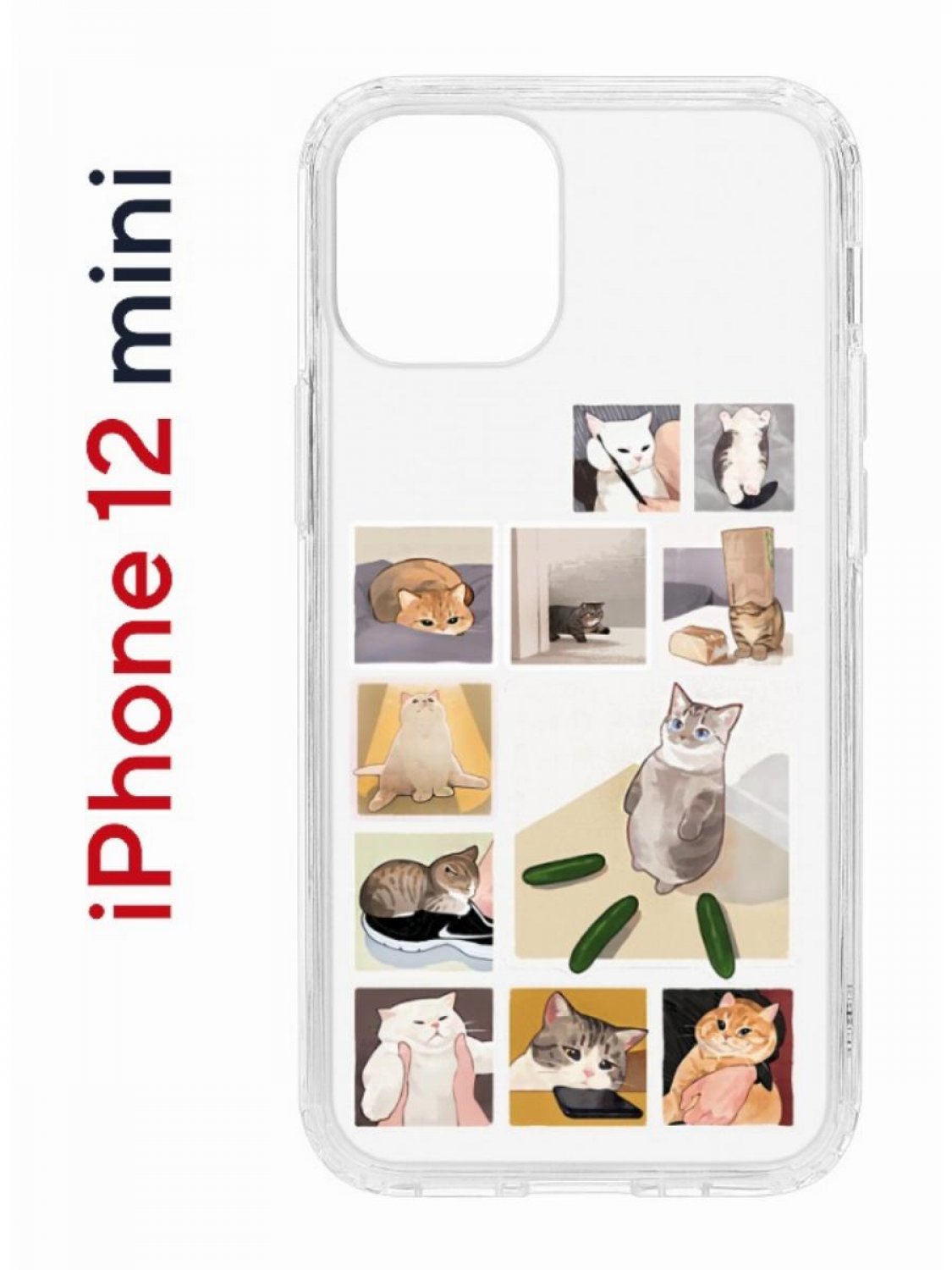 Чехол на iPhone 12 mini с принтом Kruche Print Коты-Мемы, бампер с защитой камеры