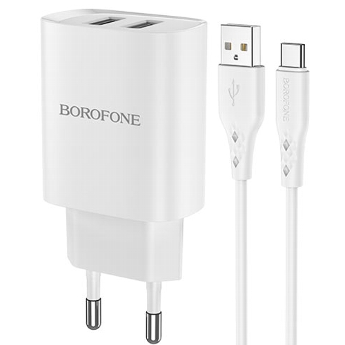 Сетевой адаптер питания Borofone BN2 Super Fast 2 USB-порта плюс кабель USB-C, белый