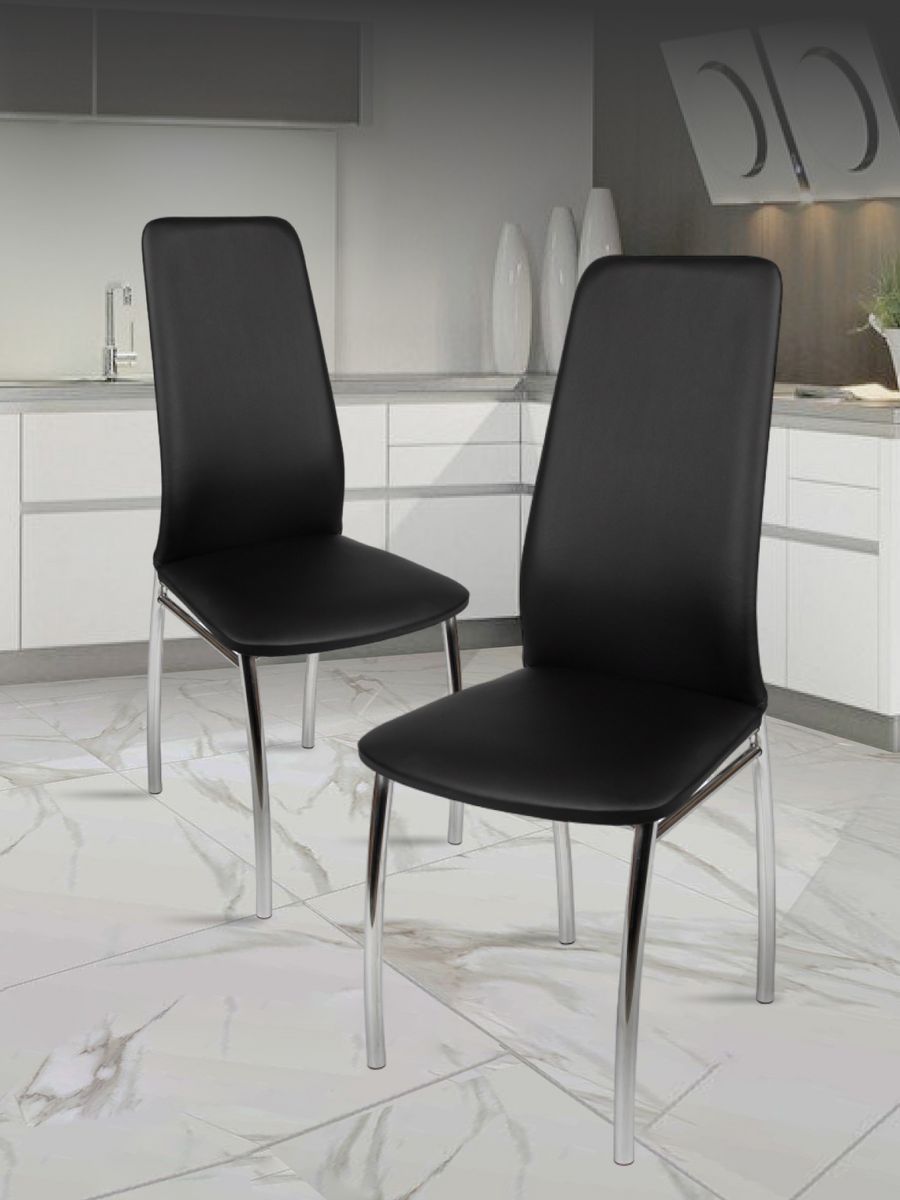 Кухонные стулья мягкие со спинкой Мебель Хром 2 шт черный