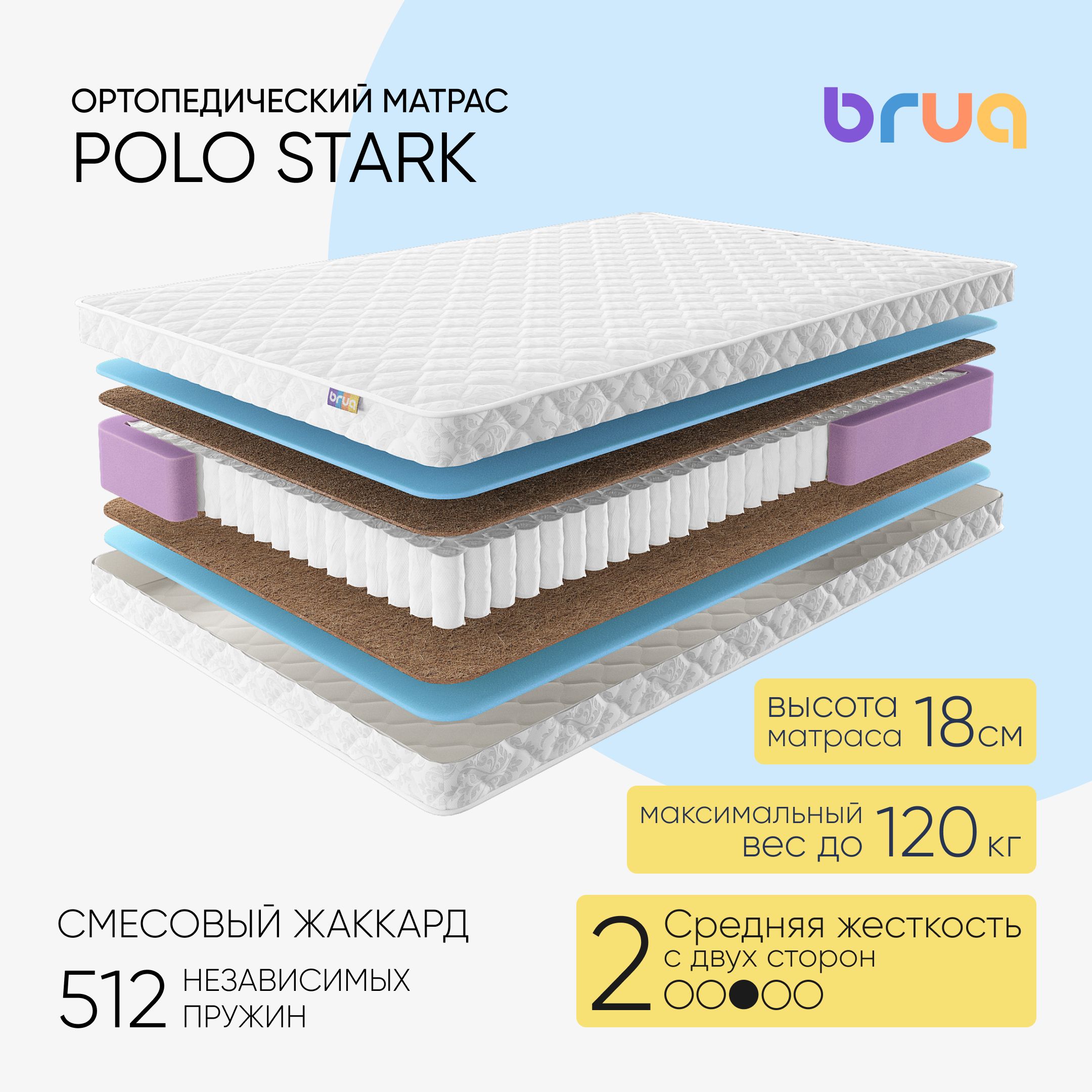Ортопедический матрас Bruq Polo Stark, двуспальный, 200х200