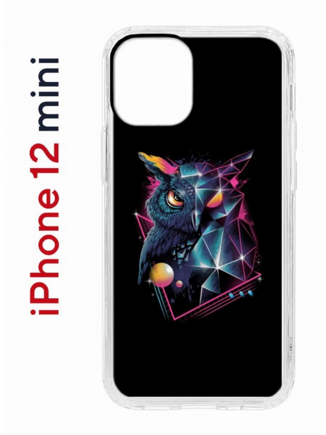 Чехол на iPhone 12 mini с принтом Kruche Print Retro Owl, бампер с защитой камеры