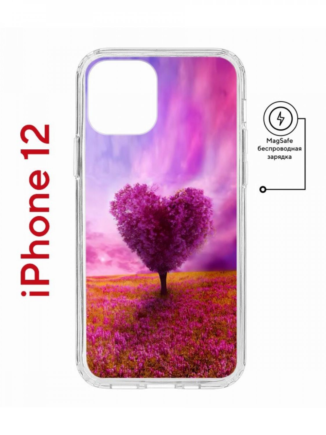 Чехол на iPhone 12/12 Pro MagSafe с принтом Kruche Print Pink heart с магнитом