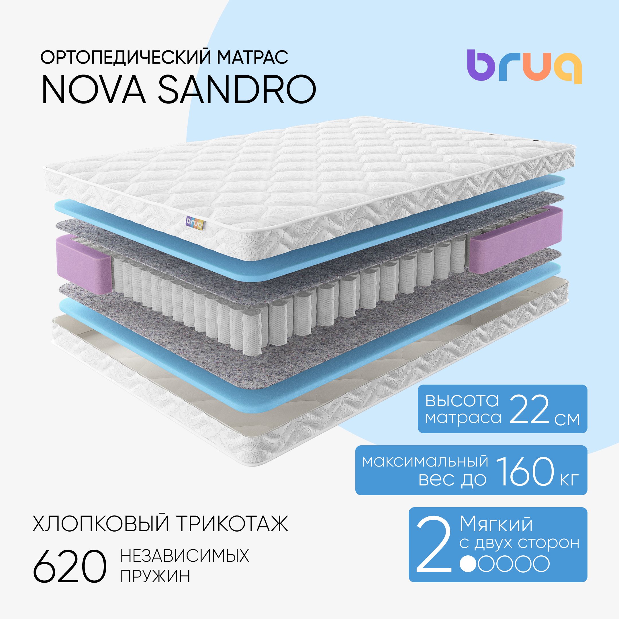 Ортопедический матрас Bruq Nova Sandro, односпальный, 80х200