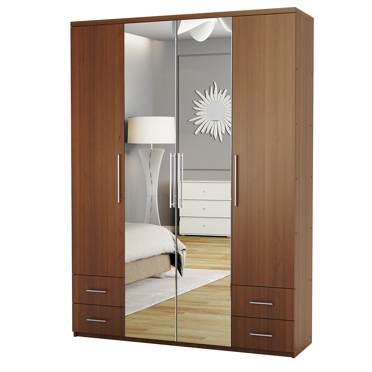 Шкаф четырехдверный Шарм-Дизайн Комфорт МКЯ2-43 220х45 с зеркалами орех