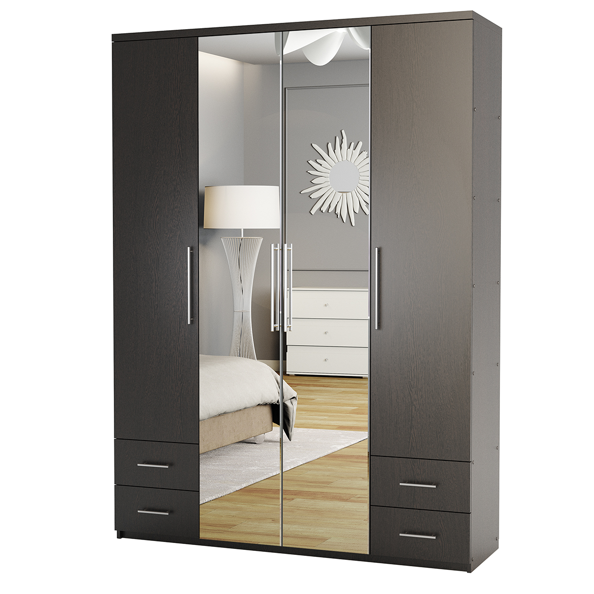 Шкаф четырехдверный Шарм-Дизайн Комфорт МКЯ2-43 160х60 с зеркалами венге