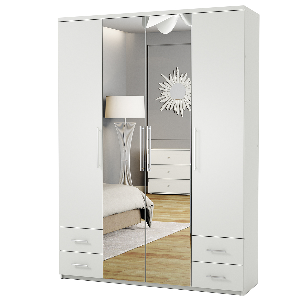 Шкаф четырехдверный Шарм-Дизайн Комфорт МКЯ2-43 140х60 с зеркалами белый