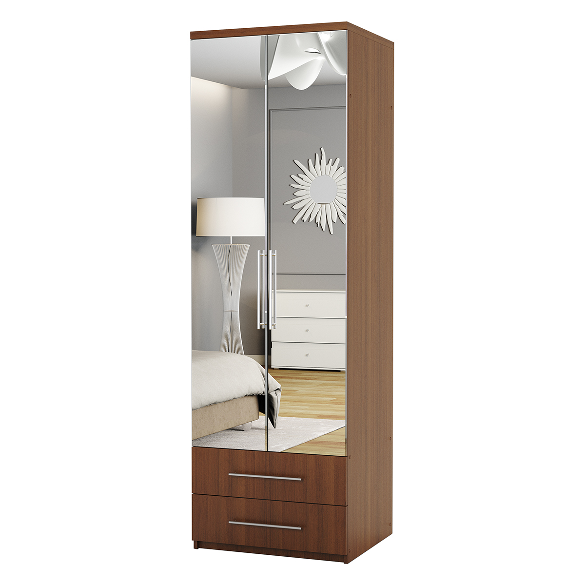 Шкаф комбинированный с ящиками Шарм-Дизайн Комфорт МКЯ-22 90х45 с зеркалами орех