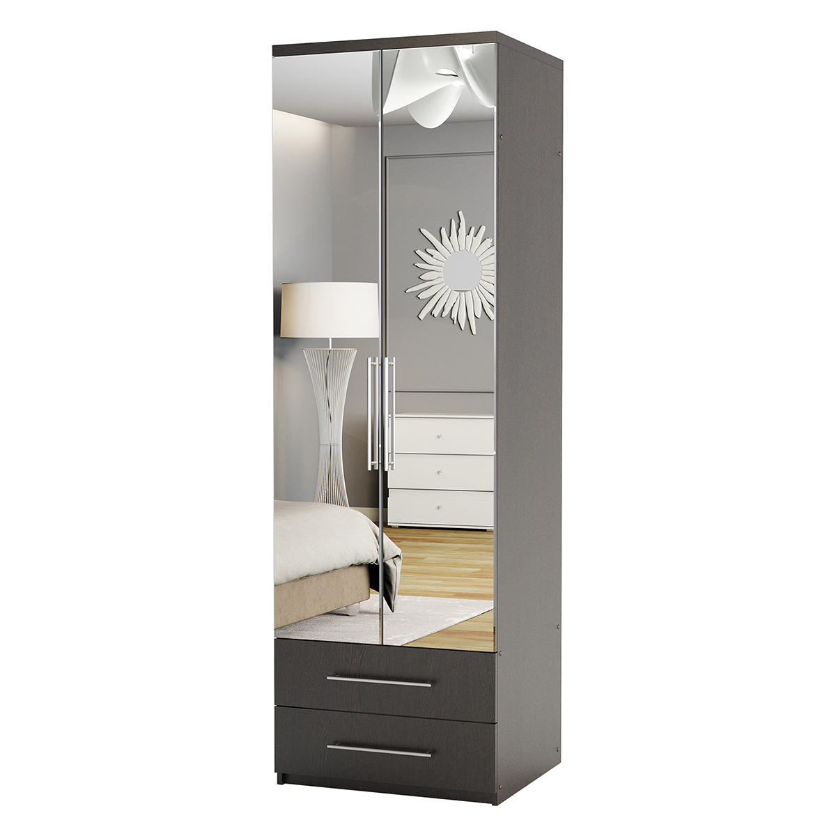 Шкаф комбинированный с ящиками Шарм-Дизайн Комфорт МКЯ-22 100х45 с зеркалами венге