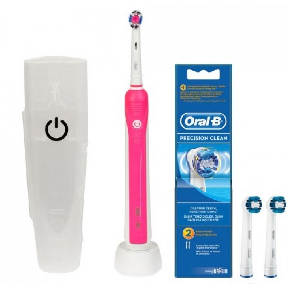 Электрическая зубная щетка Oral-B PRO 750 Pink D16.513.UX 1 насадка 3D White c футляром