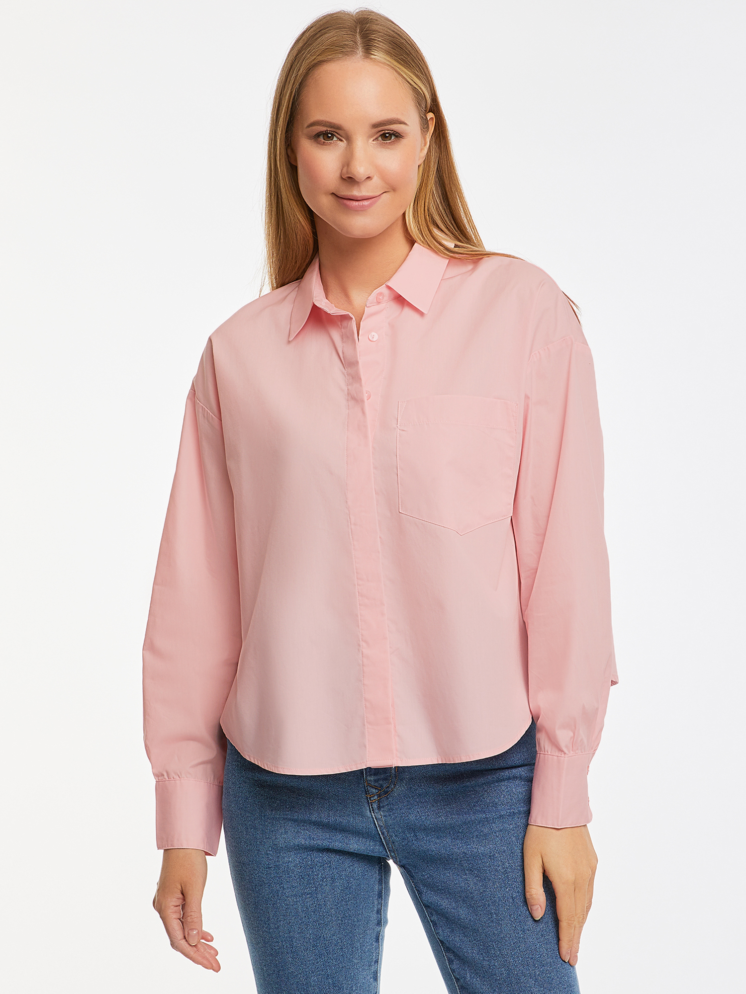 Рубашка женская oodji 13K11033-2 розовая 34
