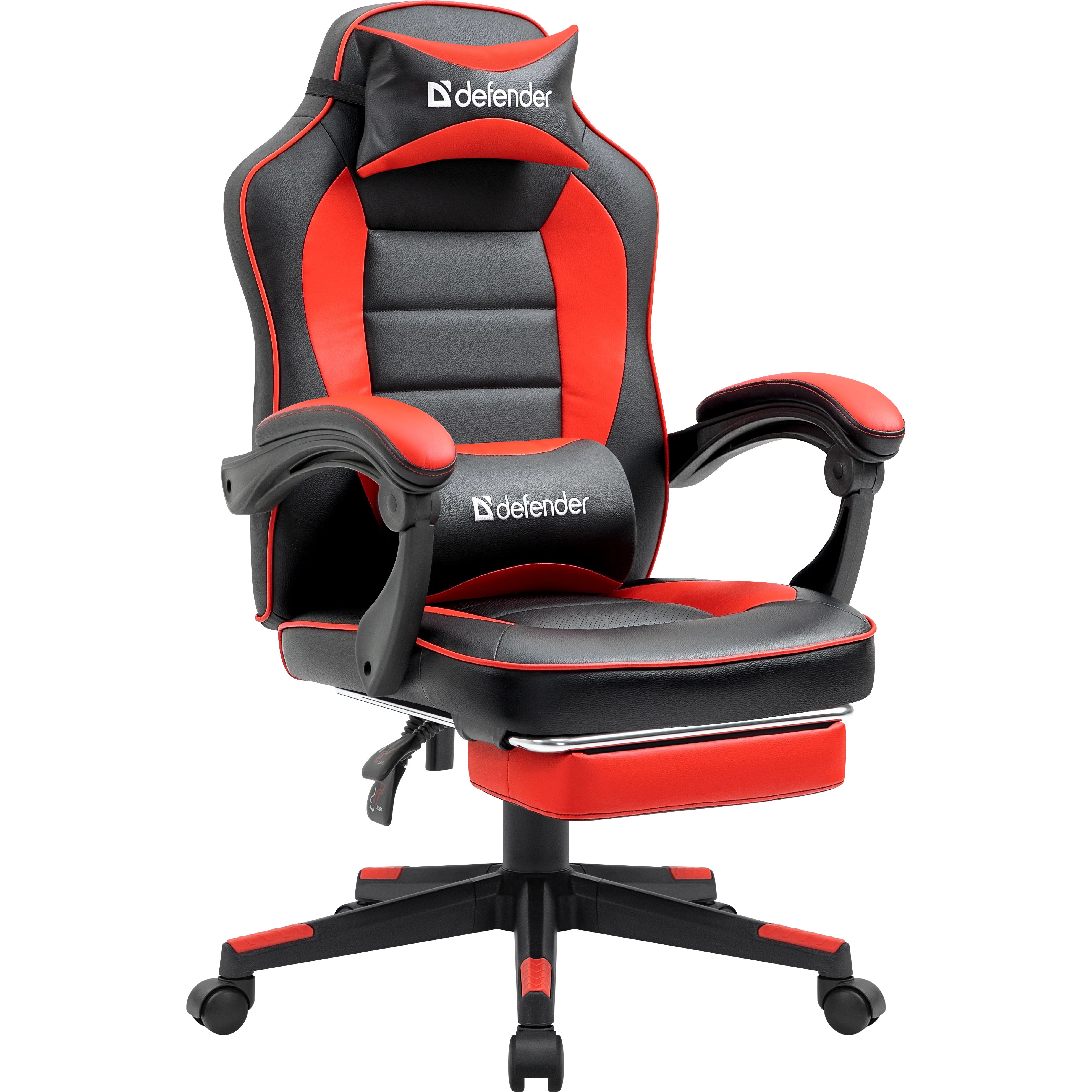 Кресло игровое Defender Tauros с подножкой, полиуретан, черно-красное