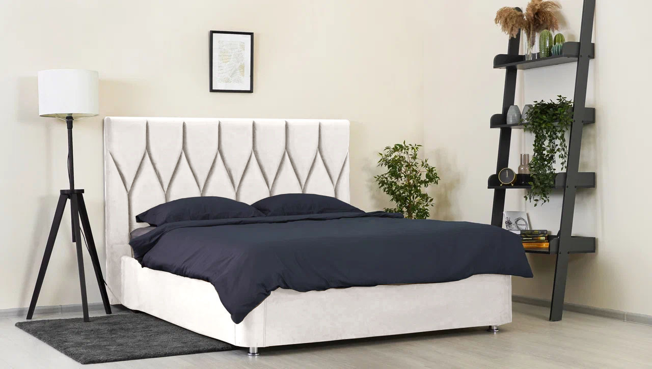 Двуспальная кровать ARMOS без ПМ Alice mini Велюр Vip 1 белый. ARMOS 160х200